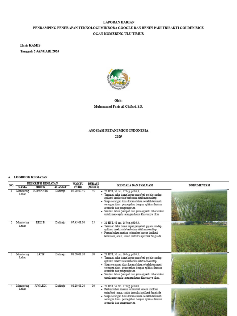 2-Jan-2025 - FARIS - Laporan Harian OKUT | PDF