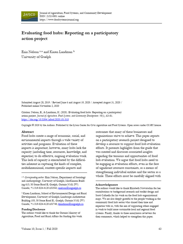 Nelson y Landman - 2020 - Evaluating food hubs Reporting on a participatory | PDF | Evaluation ...