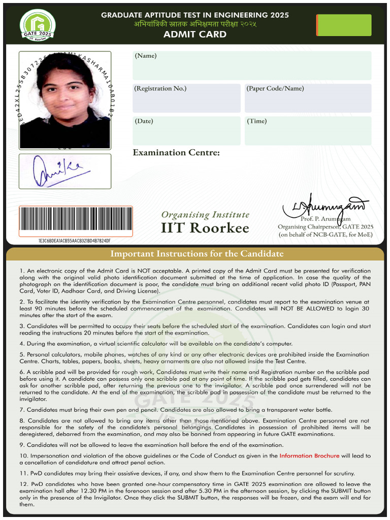 XL25S83072266 AdmitCard | PDF