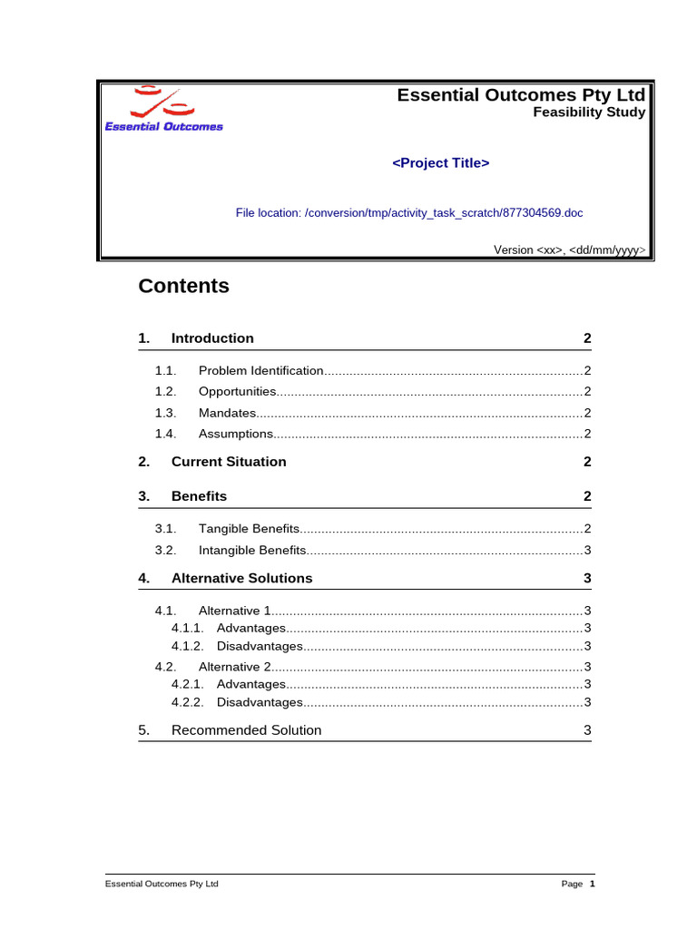 Essential Outcomes Feasibility Study | PDF | Feasibility Study | Business