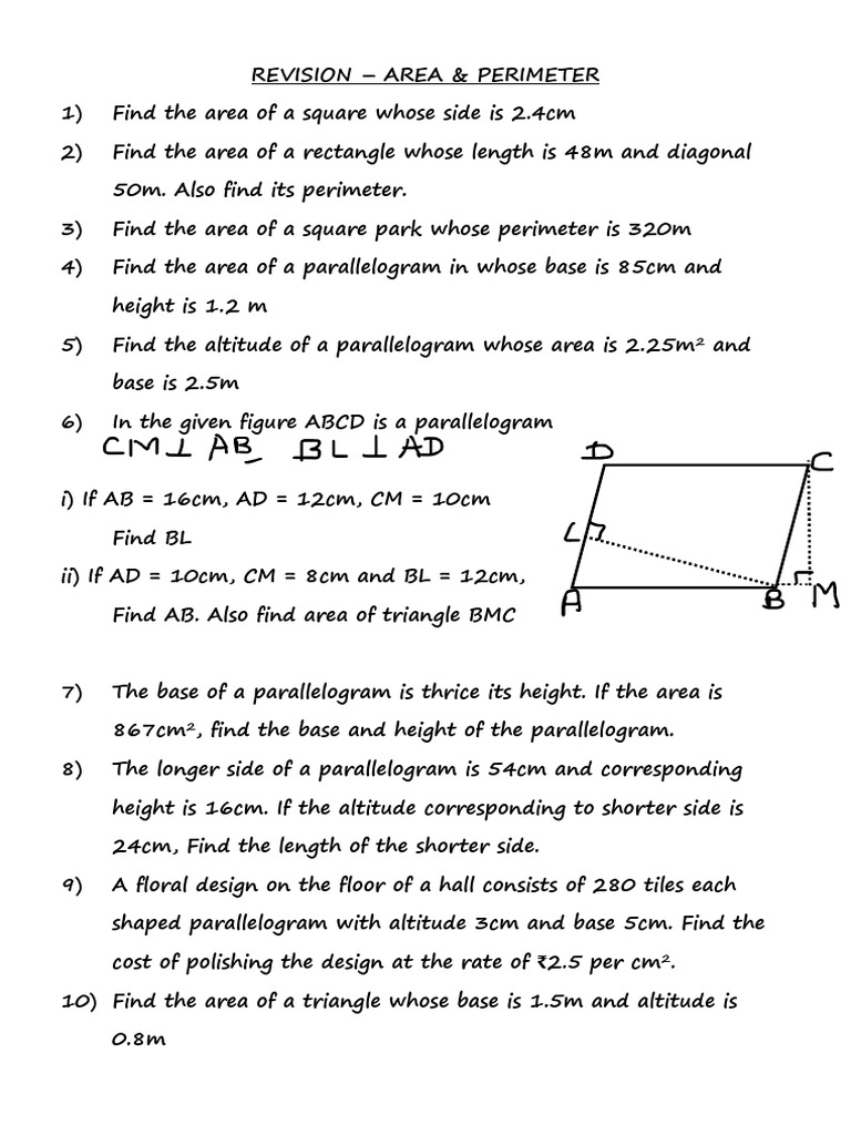 GR 7 Revision-Area & Perimeter | PDF | Area | Rectangle