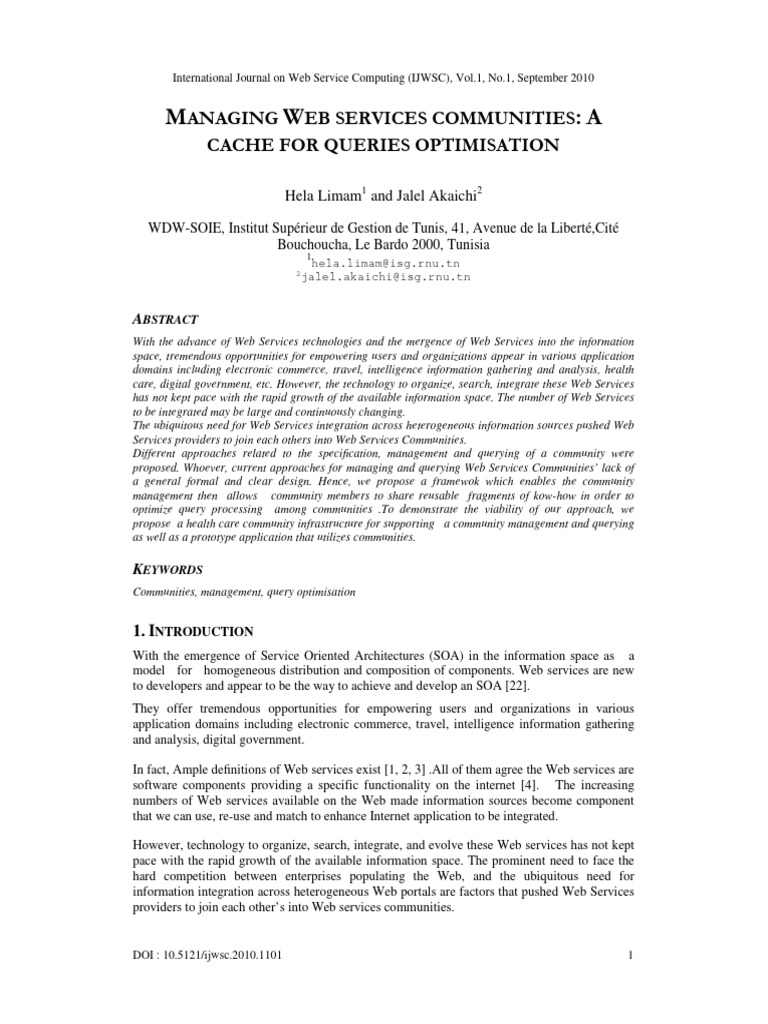 Managing Web Services Communities: A Cache For Queries Optimisation | PDF | Cache (Computing ...