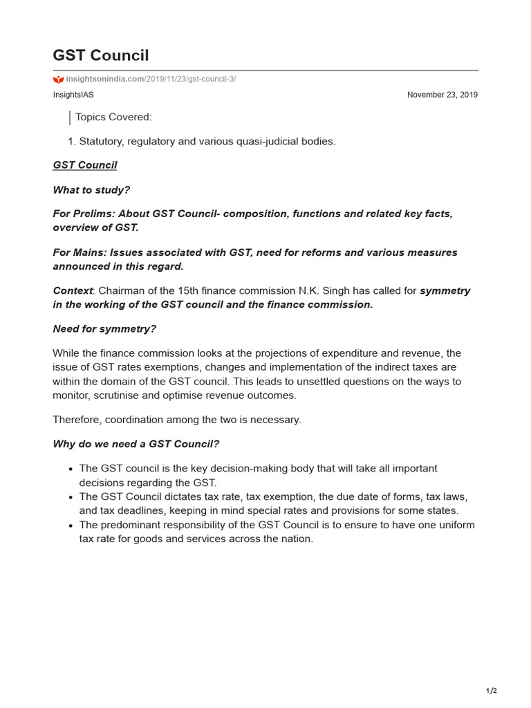Overview of the GST Council Functions | PDF | Taxes | Payments