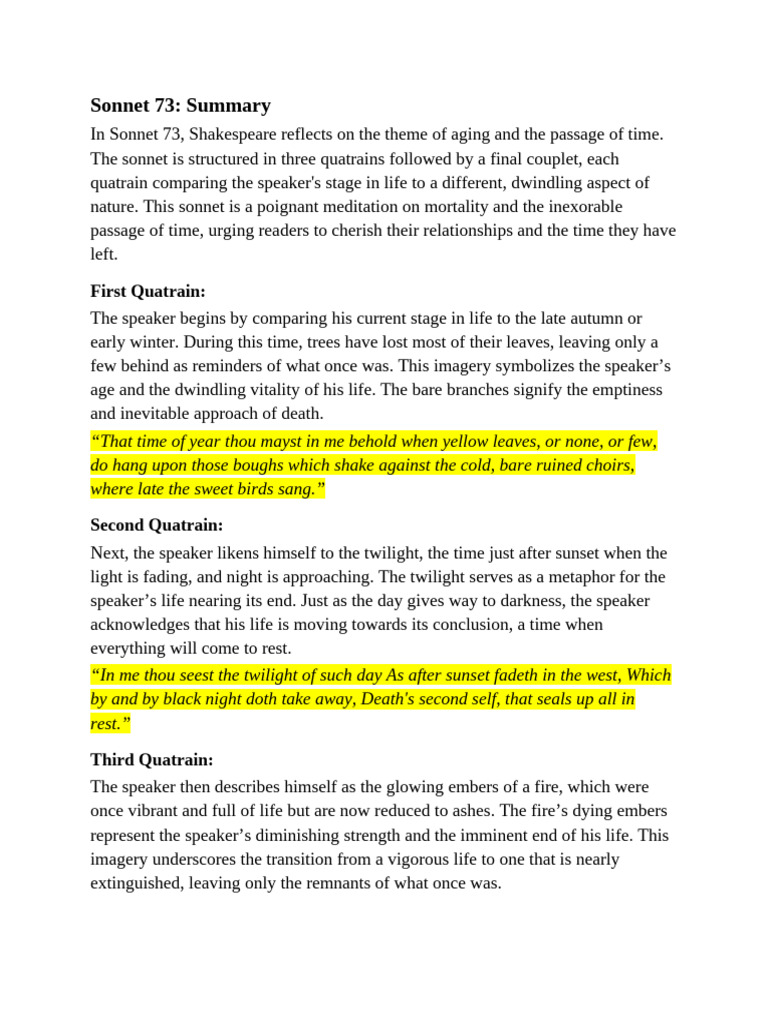 Sonnet 73 and Sonnet 130 | PDF | Sonnets | Stanzaic Form