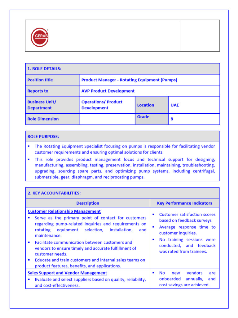 JD - Product Manager Rotating Equipment (Pumps) | PDF | Pump | Business