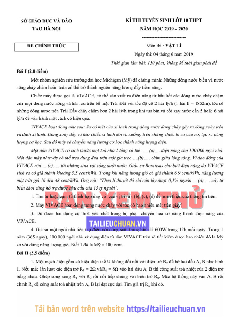 11 de Thi Vao Khoi Chuyen Vat Li So Gdvaampdt Ha Noi Nam Hoc 2019 2020imagemarked - 1600 - PDF ...