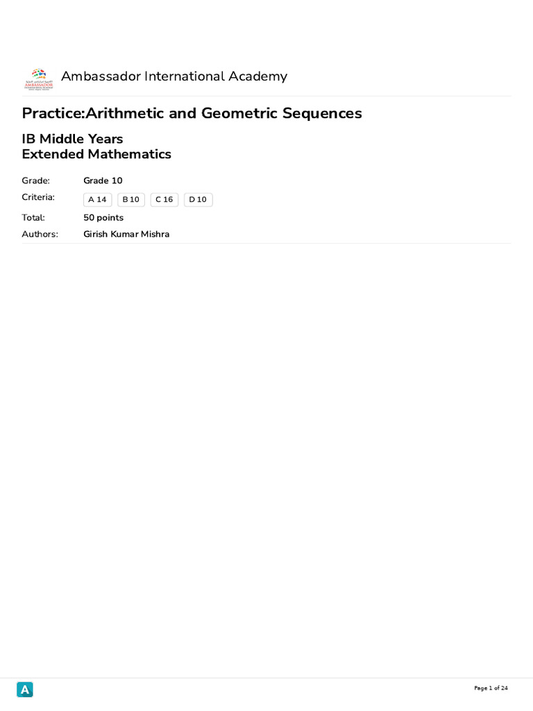 Practice-Arithmetic and Geometric Sequences (YNMAQ7) | PDF | Area ...