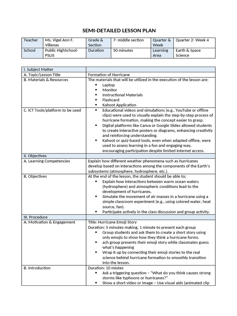 Hurricane Formation Lesson Plan | PDF | Tropical Cyclones | Educational ...