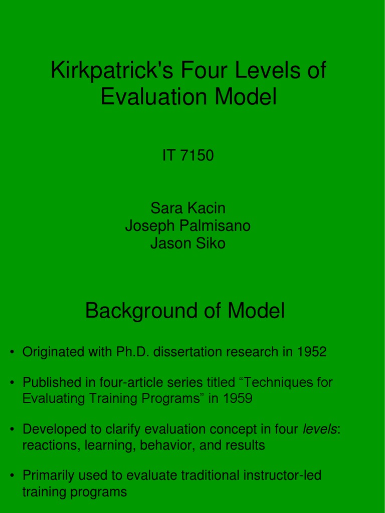 Kirkpatrick's Four Levels of Evaluation Model | PDF | Instructional ...