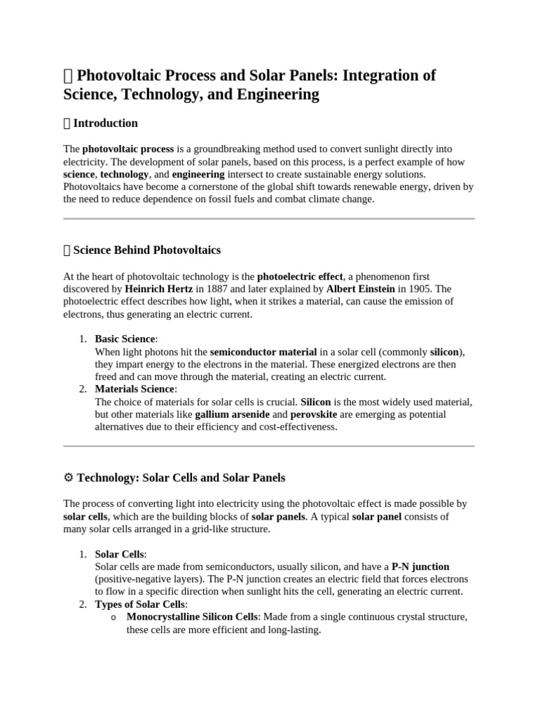 ? Photovoltaic Process and Solar Panels | PDF | Solar Cell | Solar Power