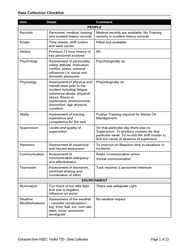 Data Collection Checklist (002) | PDF
