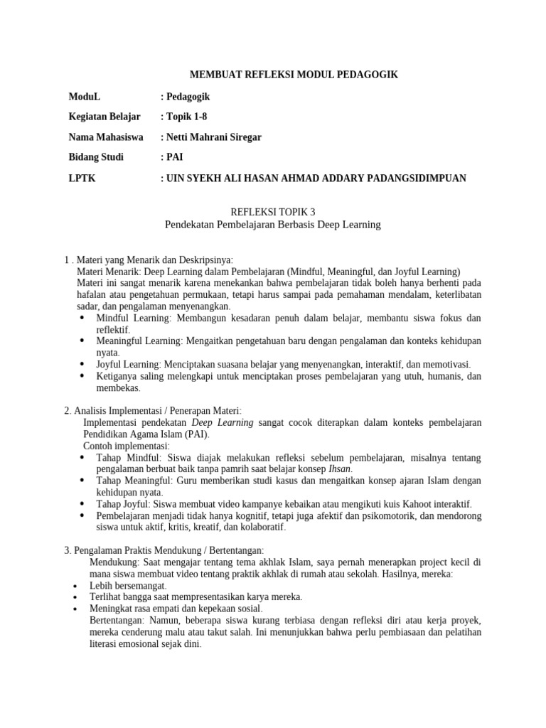 Refleksi Modul Pedagogik Topik 4 | PDF