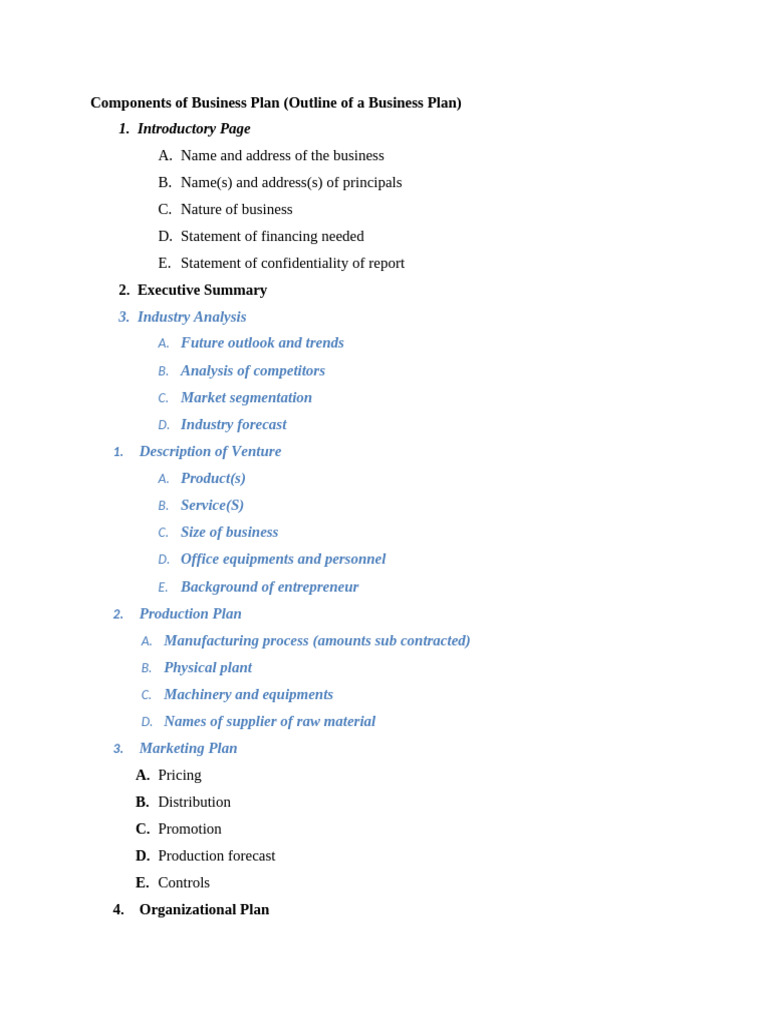 Components of Business Plan | PDF | Expense | Entrepreneurship