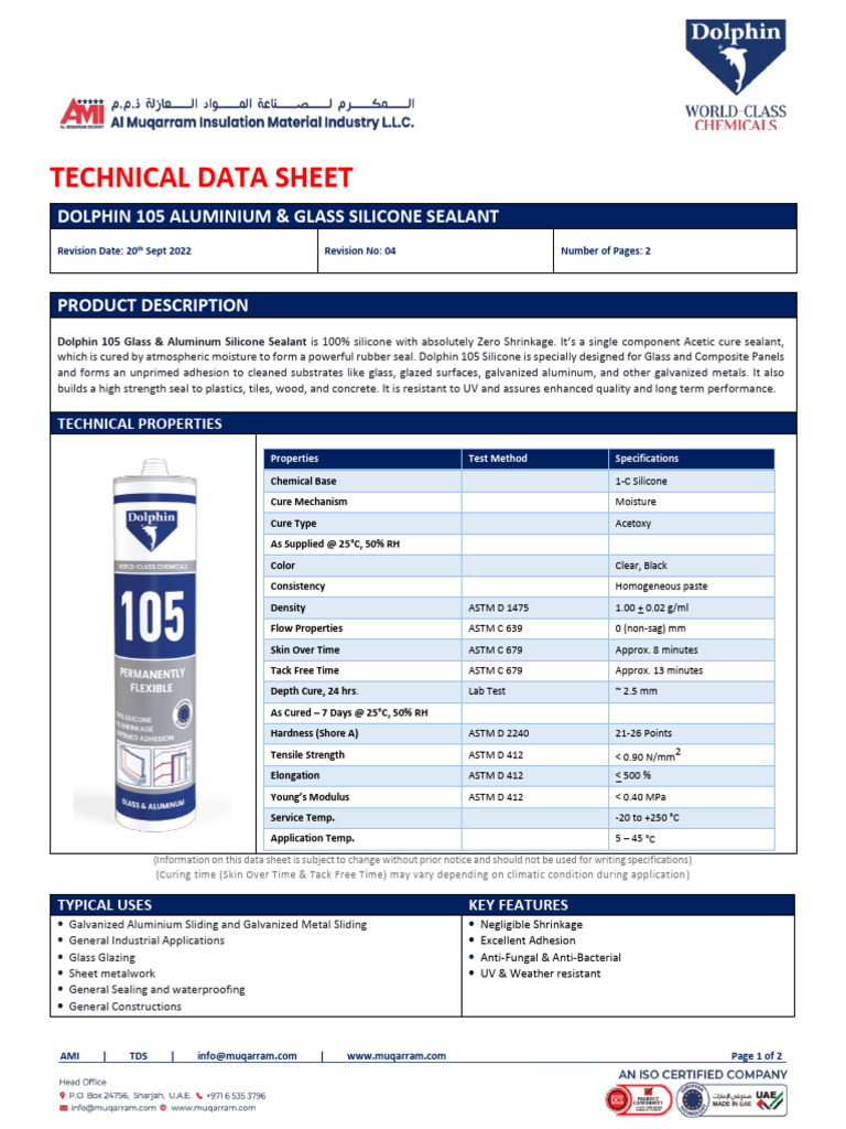 Dolphin 105 Silicone Sealant TDS | PDF | Silicone | Glasses