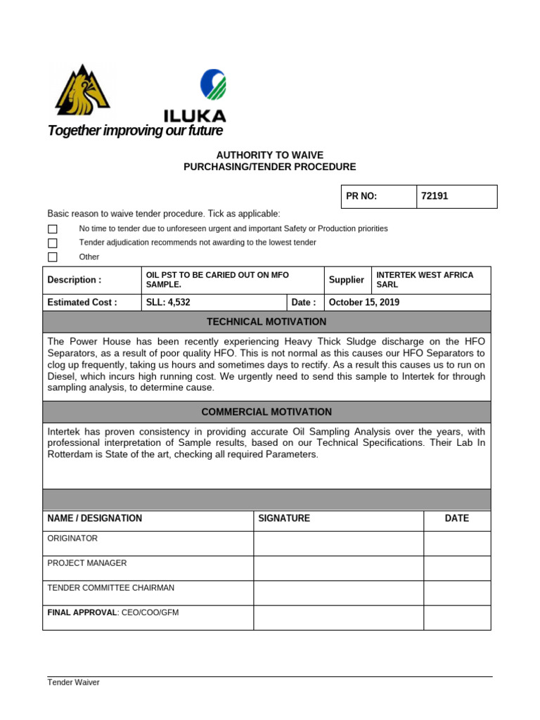 Tender Waiver 1 INTERTEK | PDF