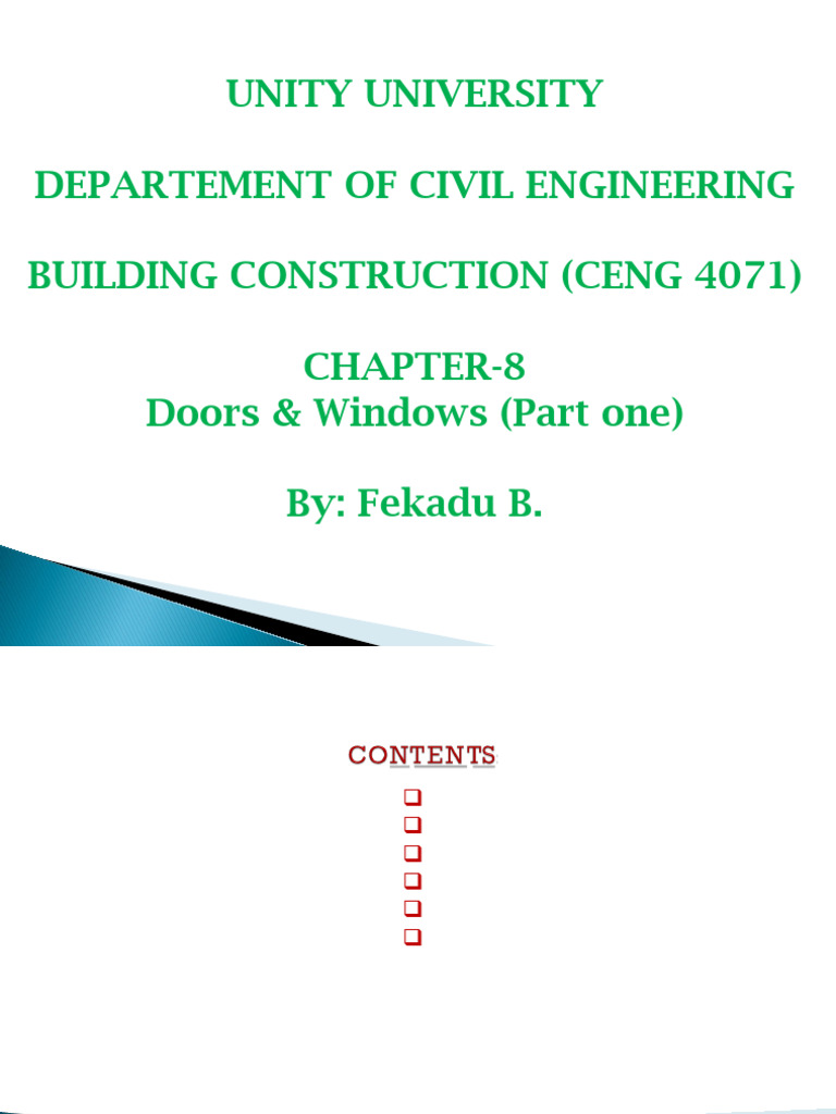 Chapter-8 Doors and Windows (Part-1 Doors) | PDF | Door | Window