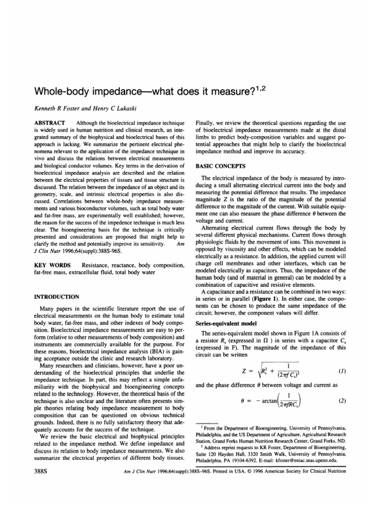 Whole-Body Impedance - What Does It Measure | PDF | Electrical ...