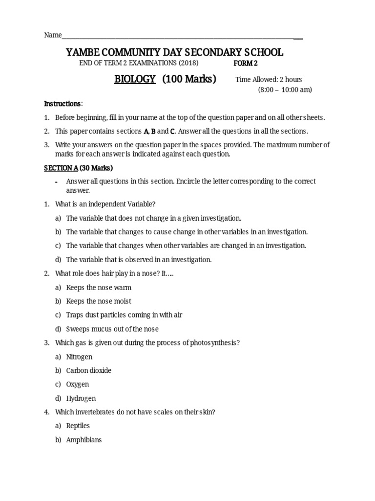 Biology Forms 2 | PDF