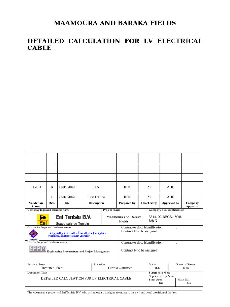 LV Power Cable Sizing Calculation | PDF | Electrical Wiring | Electricity
