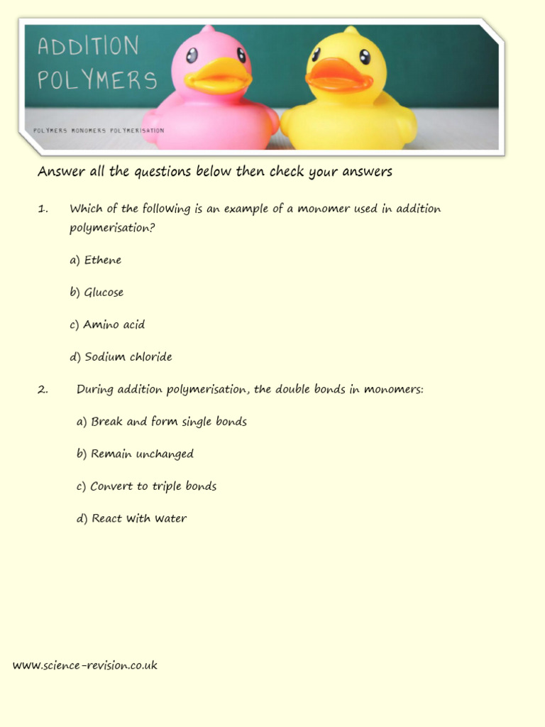 Addition Polymerisation Overview | PDF | Polymerization | Polymers