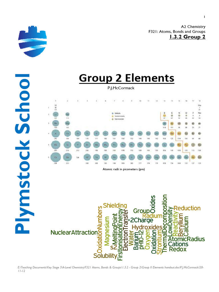 Group II Elements Handout | PDF | Redox | Hydroxide