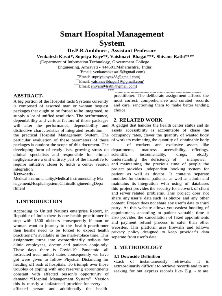 Smart Hospital Management System Overview | PDF