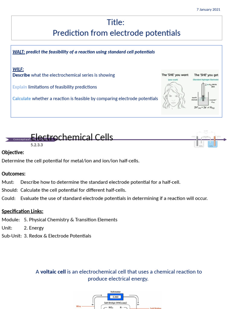 Assessing Reaction Feasibility via Potentials | PDF | Electrochemistry ...