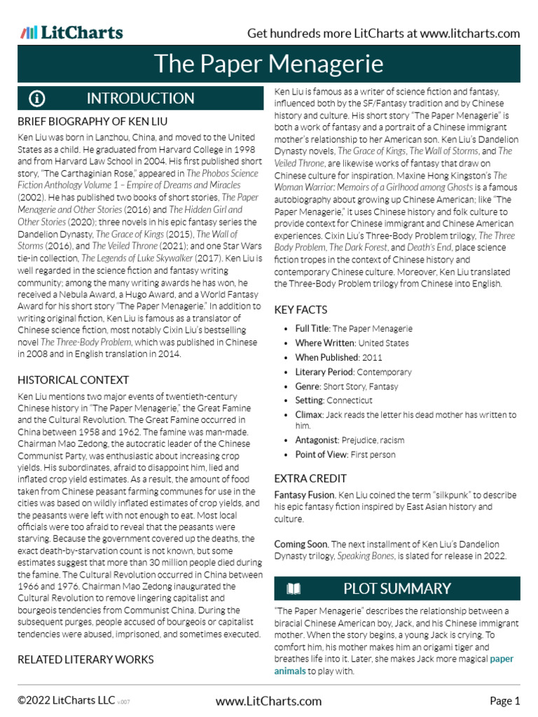 The Paper Menagerie LitCharts PDF | PDF