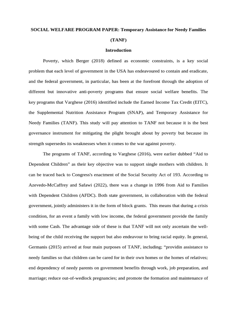 TANF: Analyzing Welfare Effectiveness | PDF | Temporary Assistance For ...