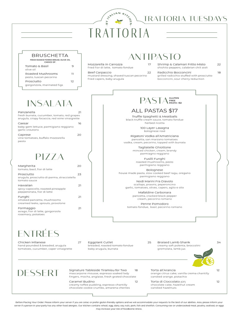 Tratt Tuesday Menu Nov 2024 2 | PDF | Mozzarella | Pesto