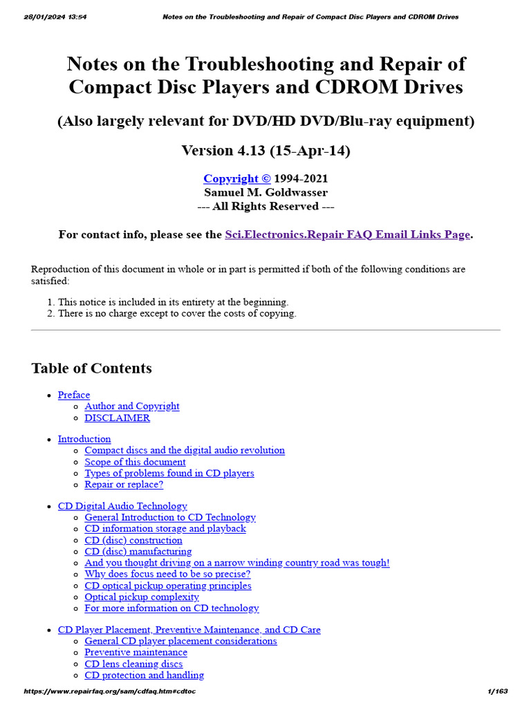 2021 Notes on the Troubleshooting and Repair of Compact Disc Players ...