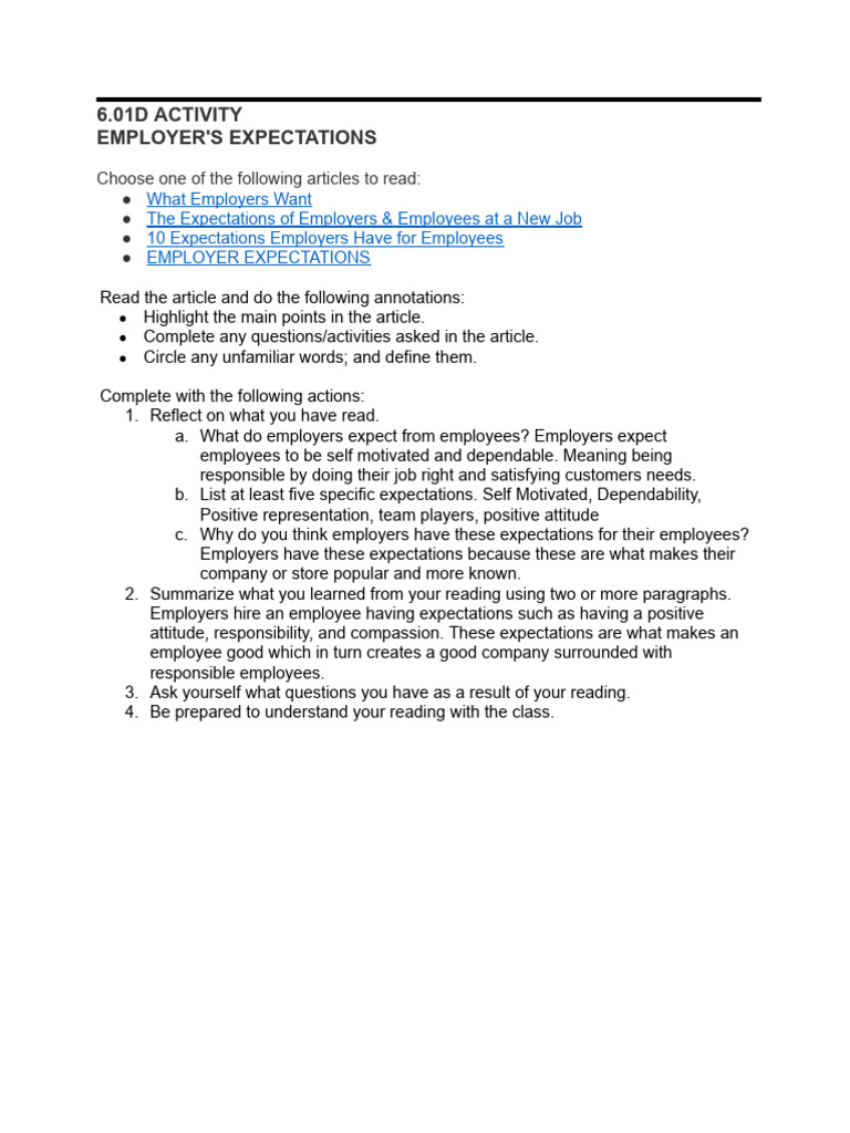 Understanding Employer Expectations | PDF