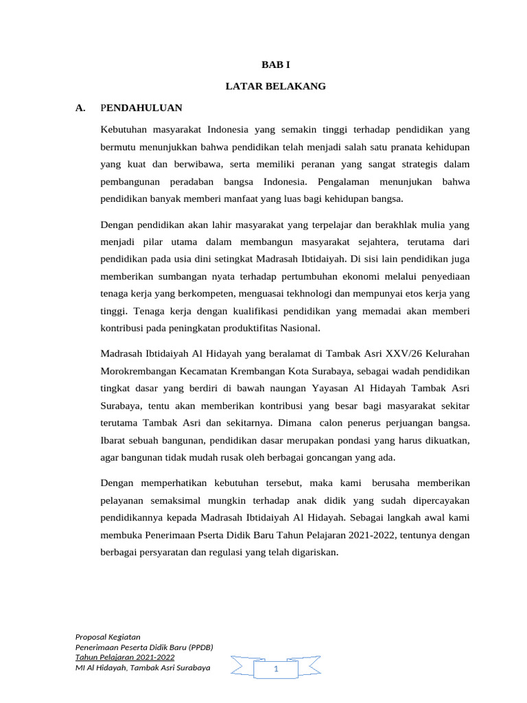 PPDB MI Al Hidayah 2021-2022 Surabaya | PDF