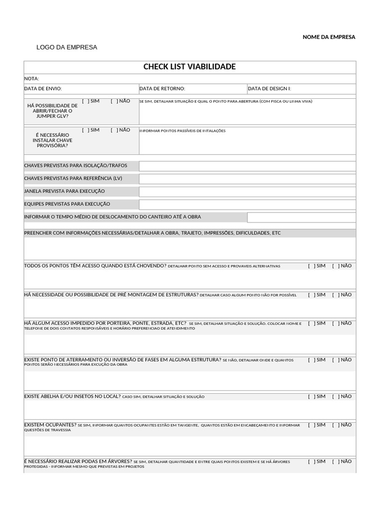 Checklist Viabilidade | PDF
