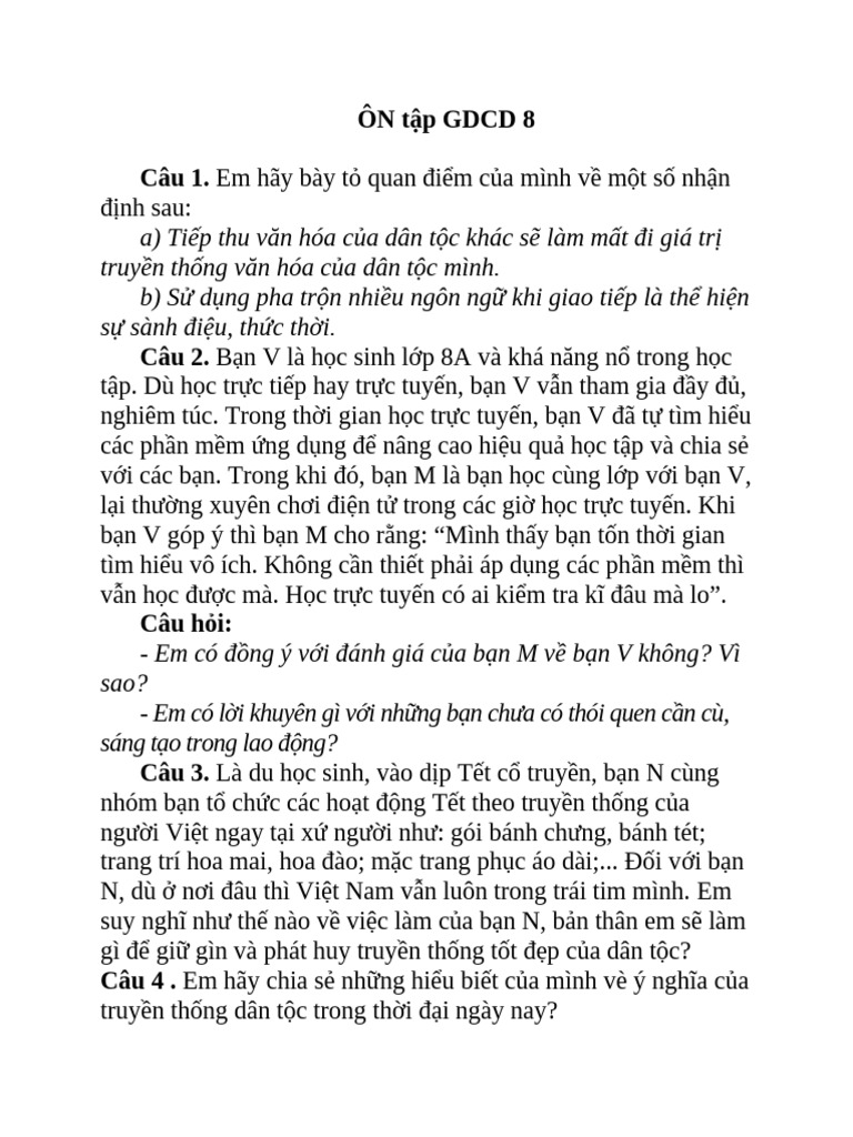 ÔN tập GDCD 8 | PDF