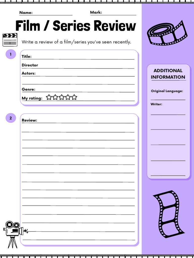 Film Review Printable Worksheet | PDF
