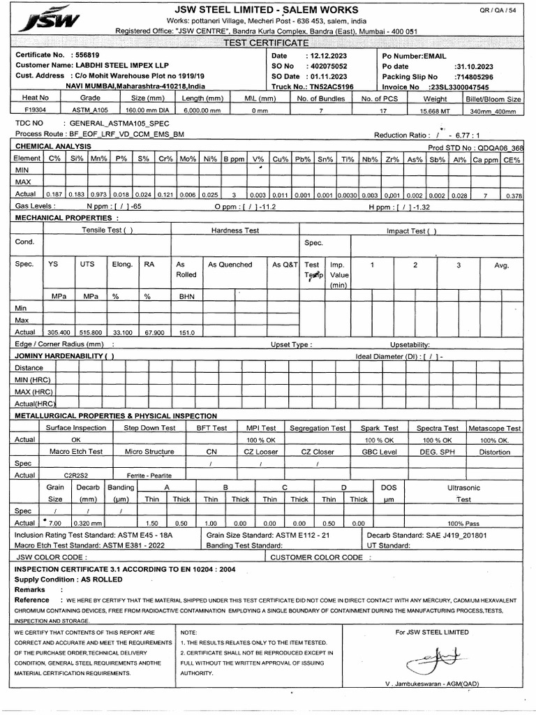 TC A105 160 Dia J 12-12-23 | PDF