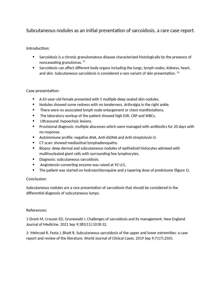 Subcutaneous Sarcoidosis - Poster | PDF