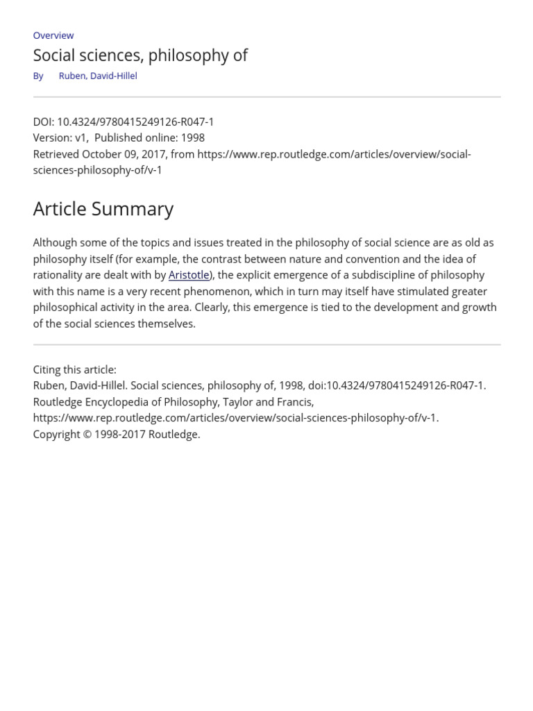 Philosophy of Social Sciences Overview | PDF