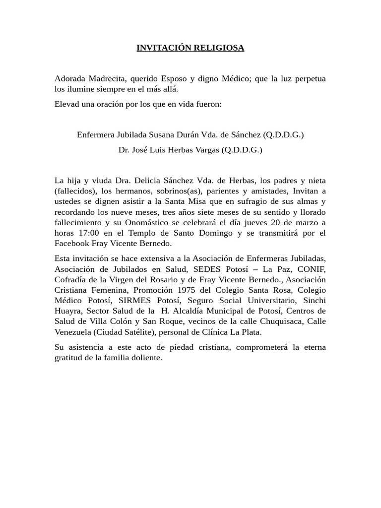 Invitación a Misa en Sufragio de Fallecidos | PDF