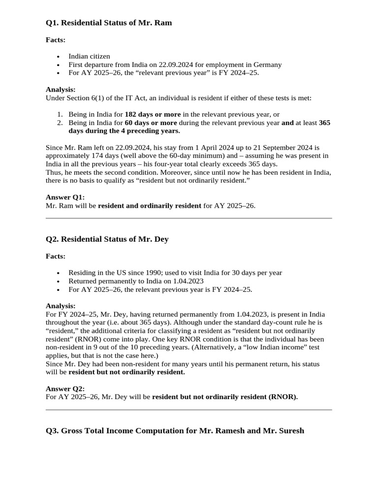 Unit 1 Residential Status Answers | PDF | Income | Interest