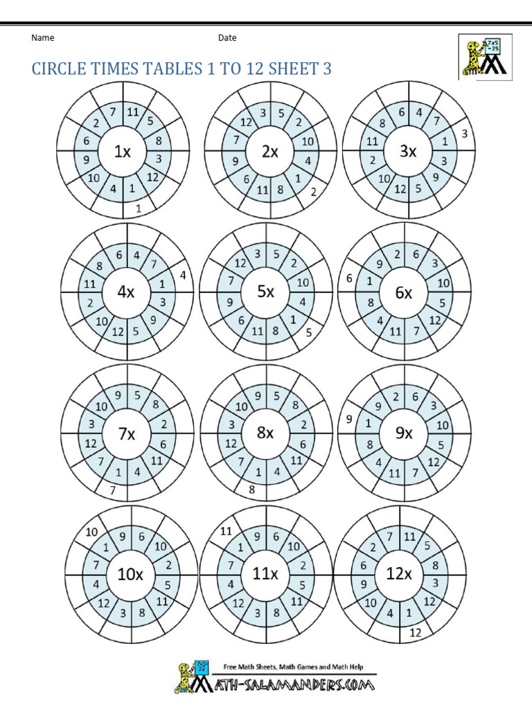 Circle Times Tables 1 To 12 3 | PDF