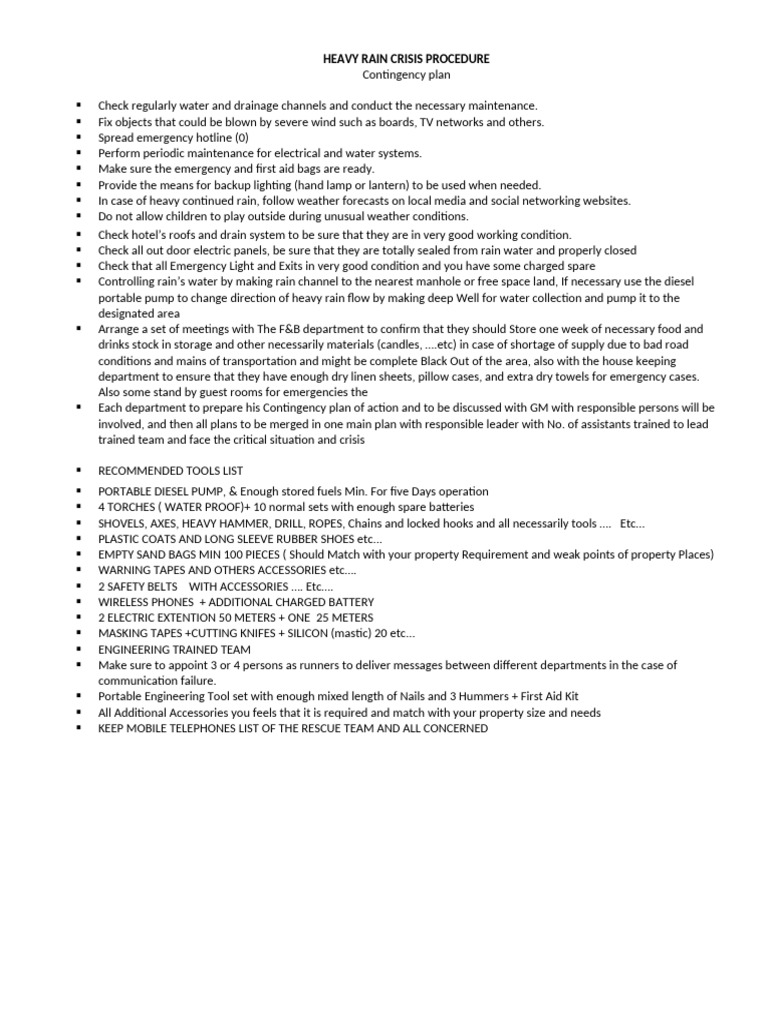 Natural Disaster HEAVY RAIN CRISIS PROCEDURE | PDF