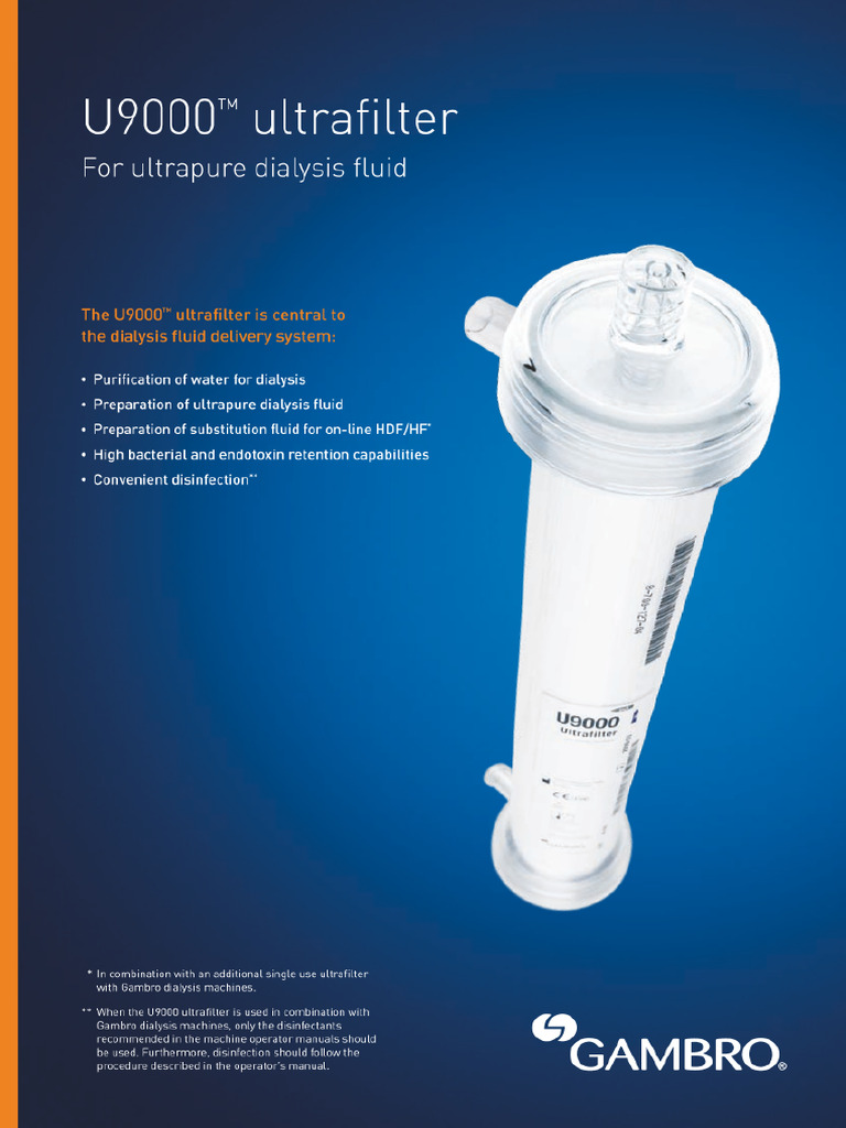 U9000 Ultrafilter For Ultrapure Dialysis Fluid | PDF | Hemodialysis