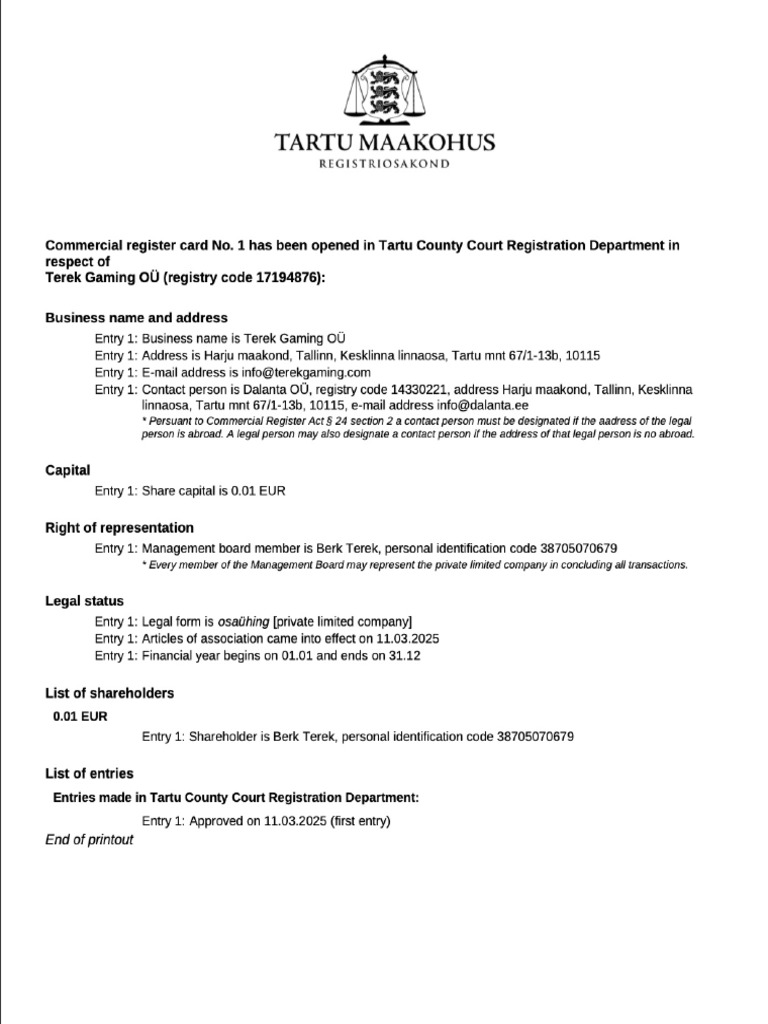 Terek Gaming OÜ | PDF
