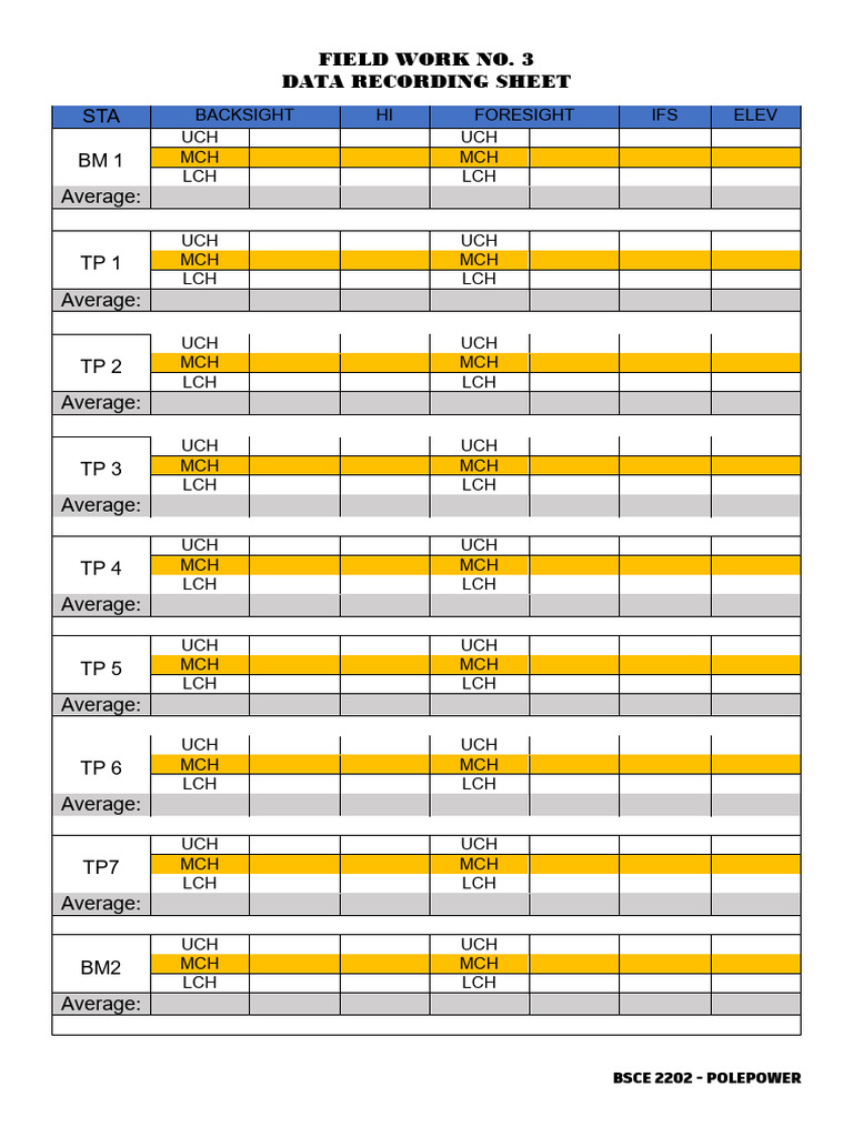 Data Recording Sheet FW3 | PDF
