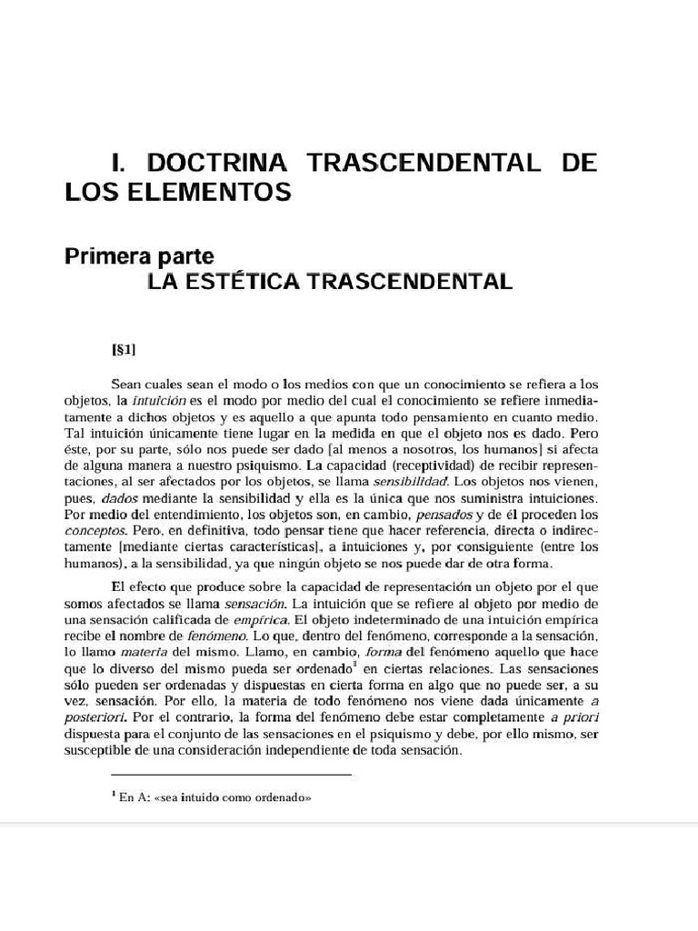 Kant - Est-Tica Trascendental de Los Elementos. | PDF