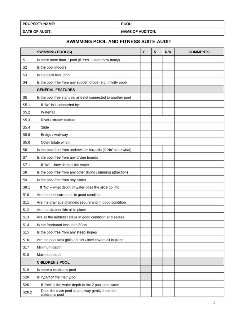 Pool and Fitness Suite Audit v1 | PDF