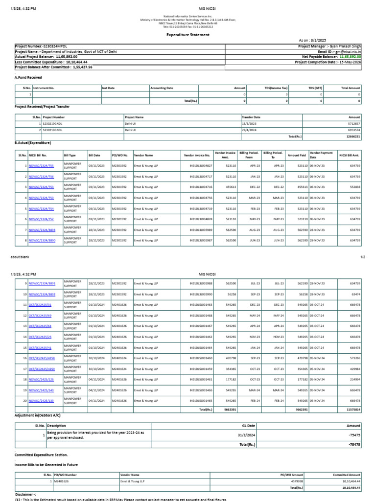 NICSI Expenditure Statement 2025 | PDF | Taxation | Public Finance