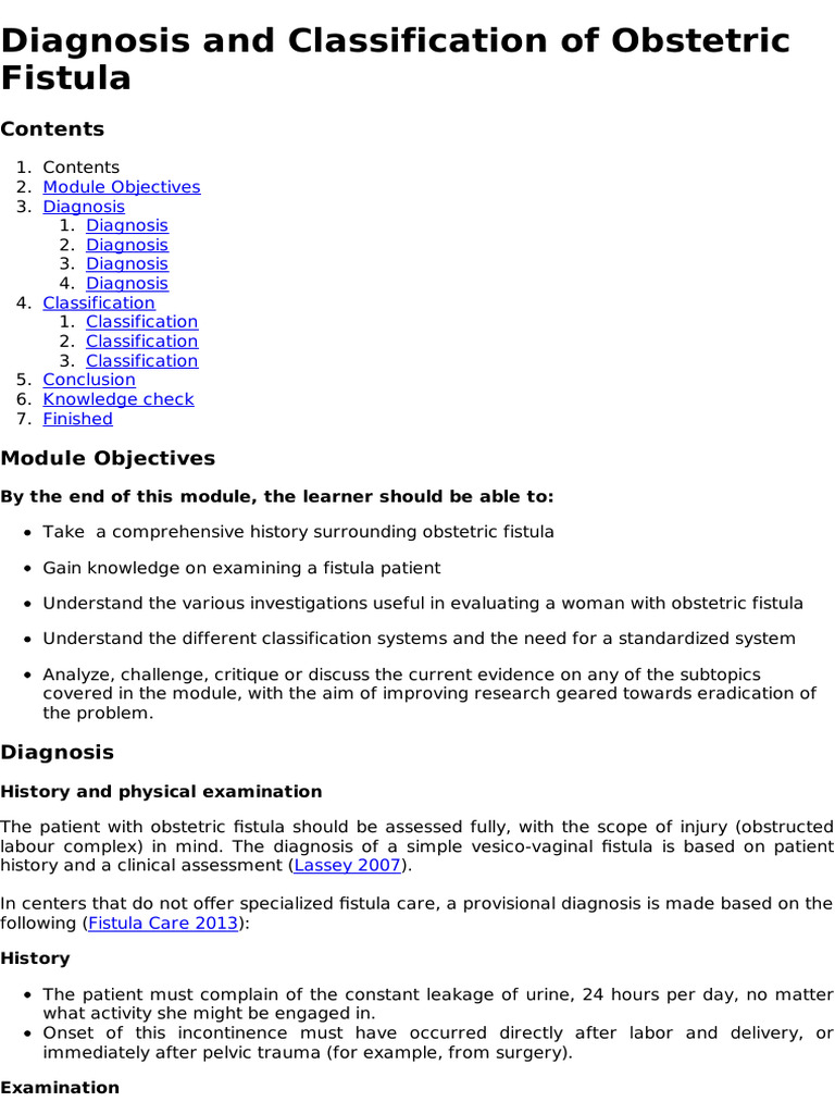 Diagnosis and Classification of Fistula | PDF | Vagina | Medical ...